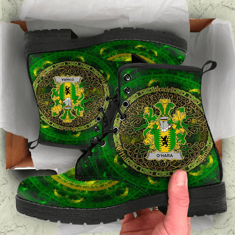 Hara or O Hara Irish Family Crest Leather Boots Celtic Tree (Green ...