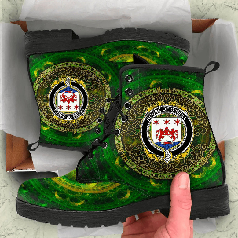 House of O NEILL Irish Family Crest Leather Boots Celtic Tree (Green ...