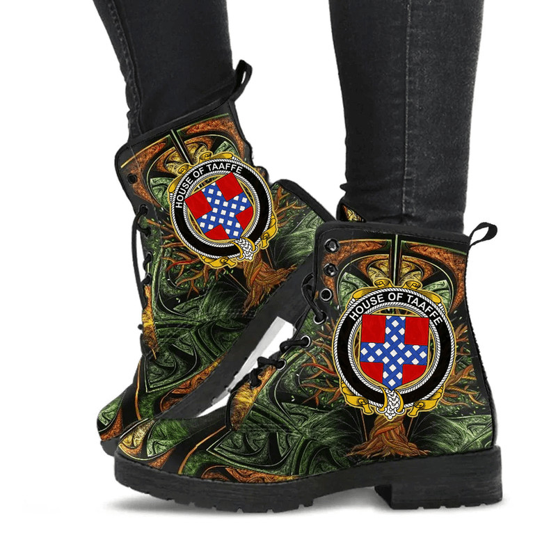 House of TAAFFE Irish Family Crest Leather Boots Tree Of Life - Monsterry