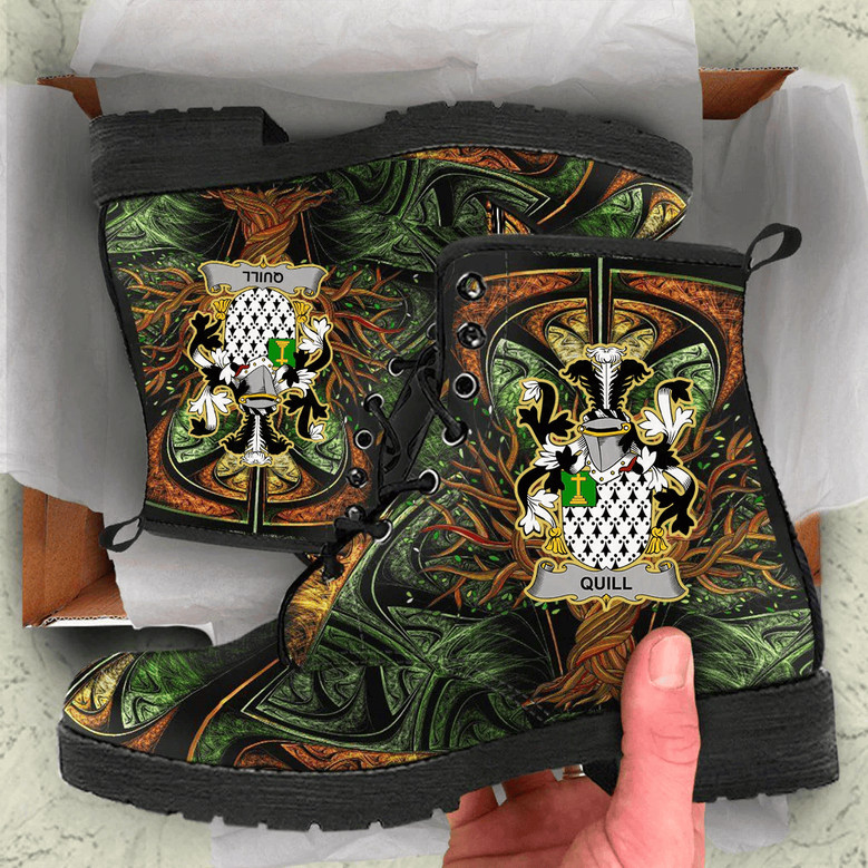 Quill Irish Family Crest Leather Boots Tree Of Life - Monsterry