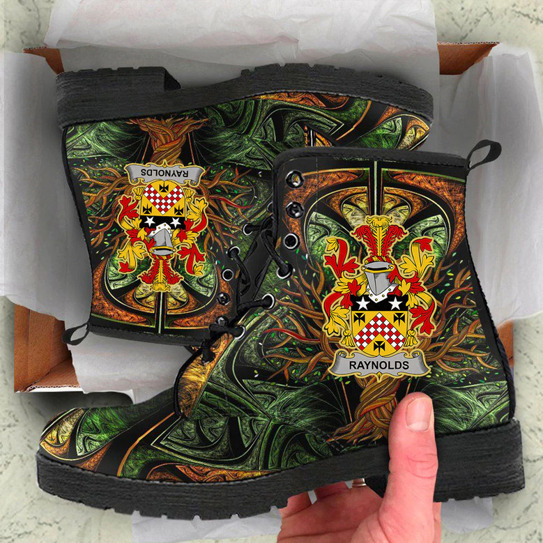 Raynolds Irish Family Crest Leather Boots Tree Of Life - Monsterry