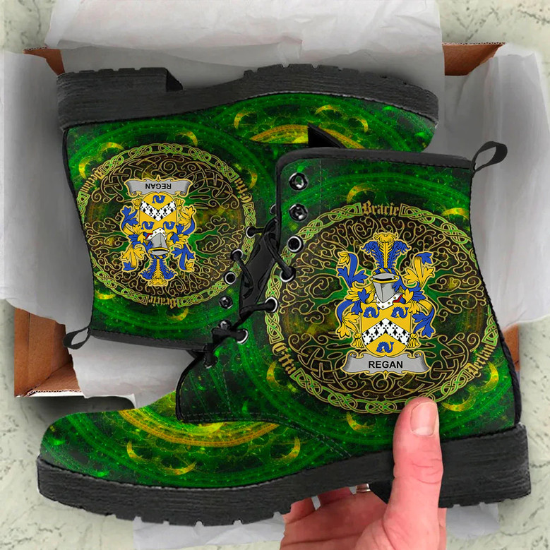 Regan or O Regan Irish Family Crest Leather Boots Celtic Tree (Green ...