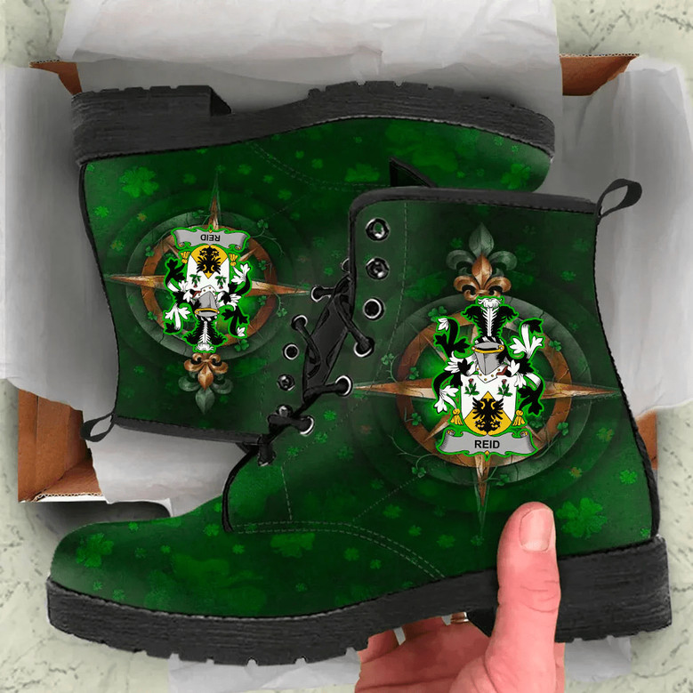 Reid Irish Family Crest Leather Boots Celtic Irish Compass & Shamrock ...