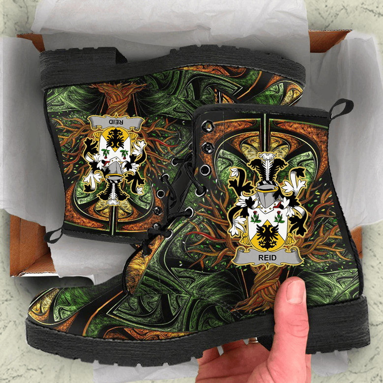 Reid Irish Family Crest Leather Boots Tree Of Life - Monsterry