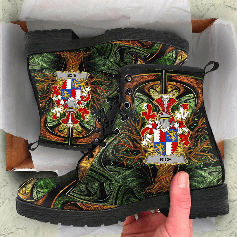 Rice Irish Family Crest Leather Boots Tree Of Life - Monsterry