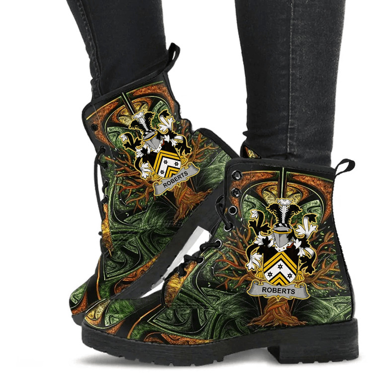 Roberts Irish Family Crest Leather Boots Tree Of Life - Monsterry