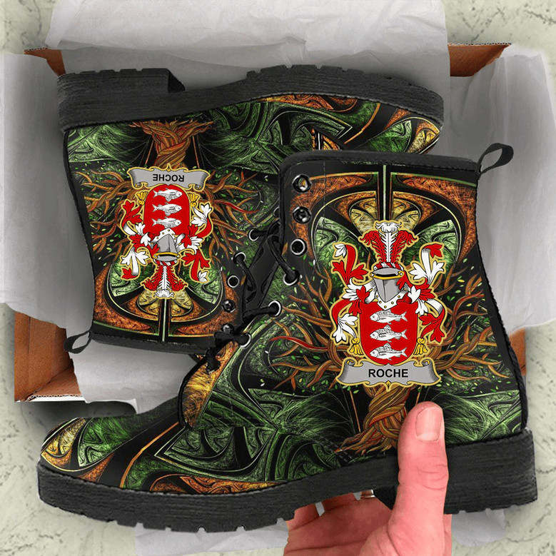 Roche Irish Family Crest Leather Boots Tree Of Life - Monsterry