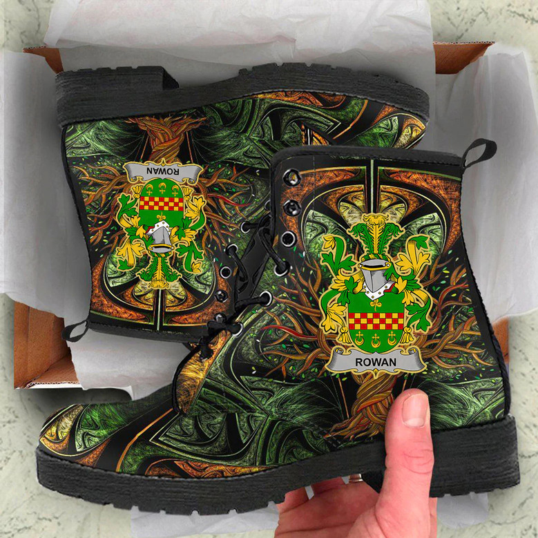 Rowan Irish Family Crest Leather Boots Tree Of Life - Monsterry