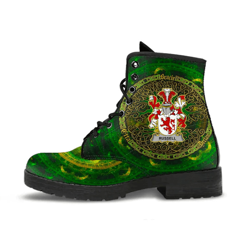 Russell Irish Family Crest Leather Boots Celtic Tree (Green) - Monsterry
