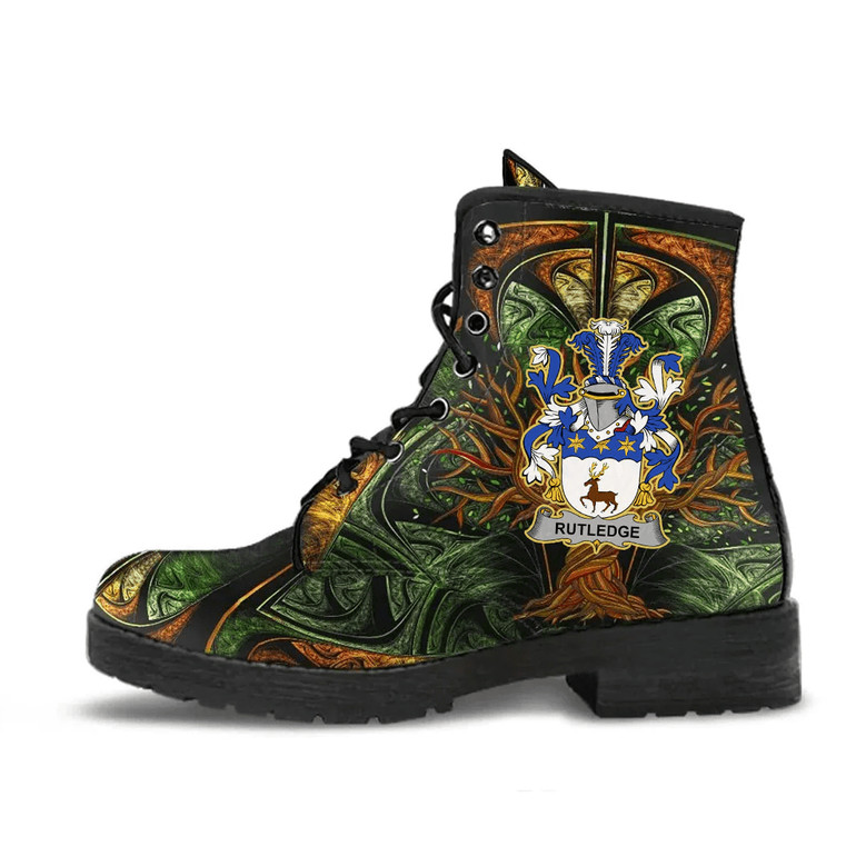 Rutledge Irish Family Crest Leather Boots Tree Of Life - Monsterry