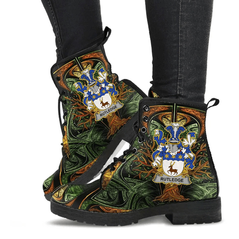 Rutledge Irish Family Crest Leather Boots Tree Of Life - Monsterry