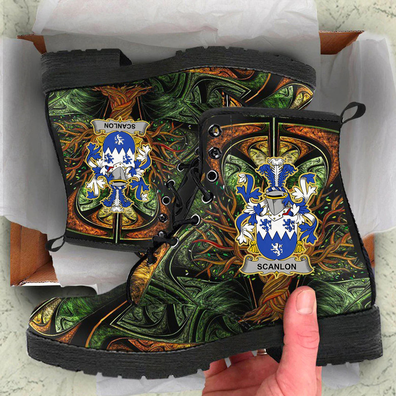 Scanlon or O Scanlan Irish Family Crest Leather Boots Tree Of Life ...