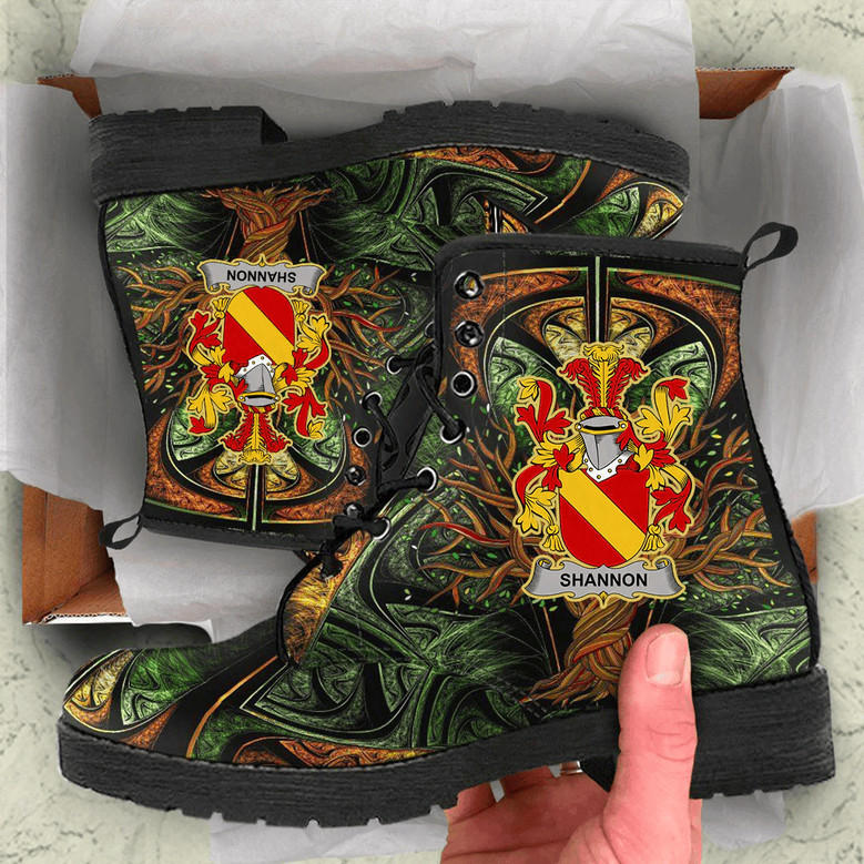 Shannon Irish Family Crest Leather Boots Tree Of Life - Monsterry