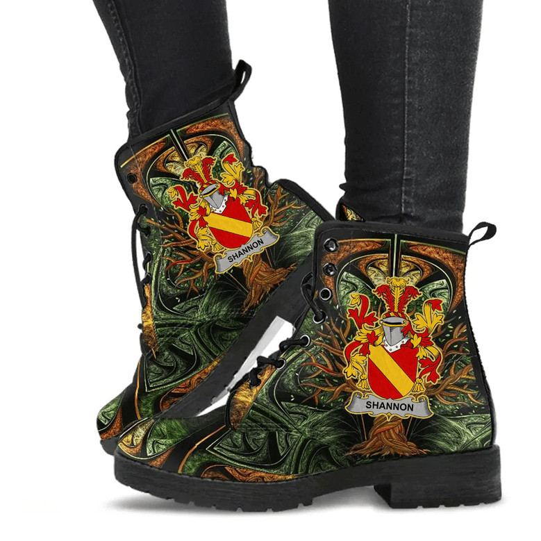 Shannon Irish Family Crest Leather Boots Tree Of Life - Monsterry