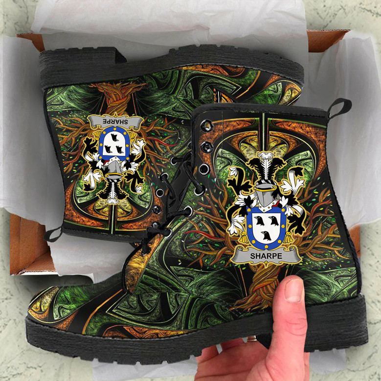 Sharpe Irish Family Crest Leather Boots Tree Of Life - Monsterry