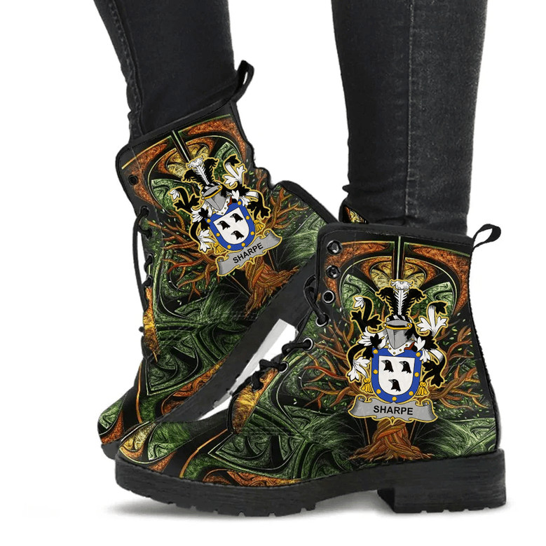 Sharpe Irish Family Crest Leather Boots Tree Of Life - Monsterry