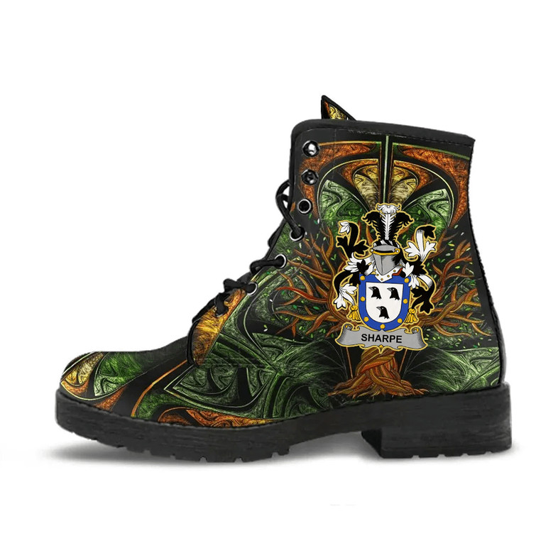 Sharpe Irish Family Crest Leather Boots Tree Of Life - Monsterry