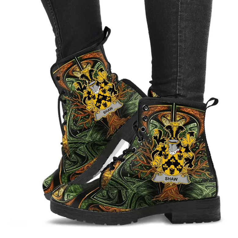 Shaw Irish Family Crest Leather Boots Tree Of Life - Monsterry