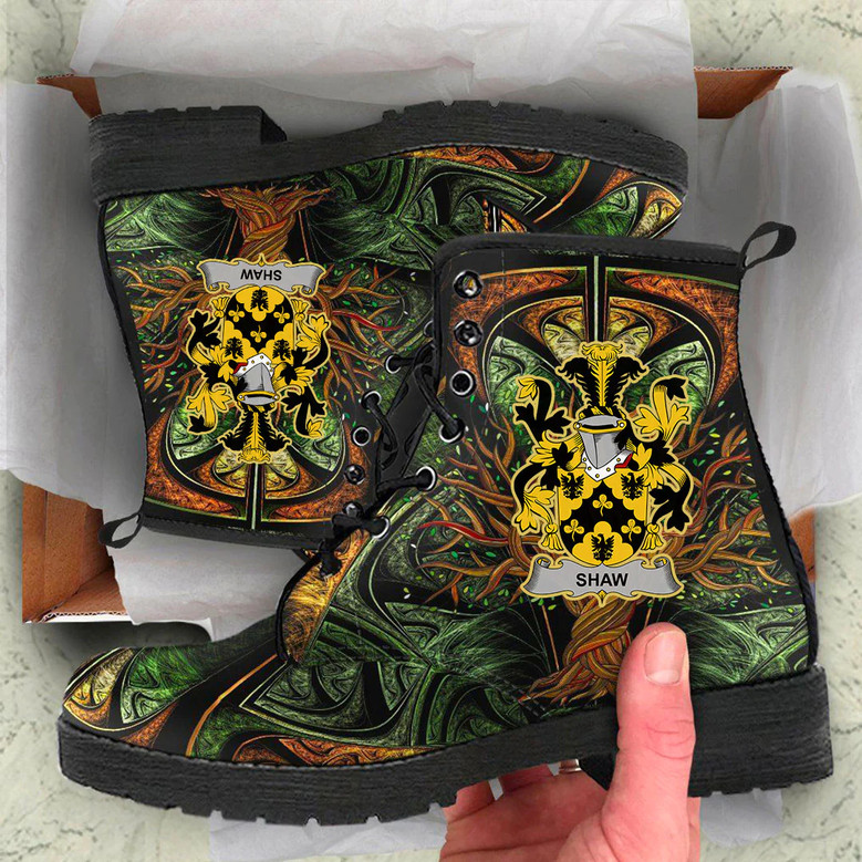 Shaw Irish Family Crest Leather Boots Tree Of Life - Monsterry