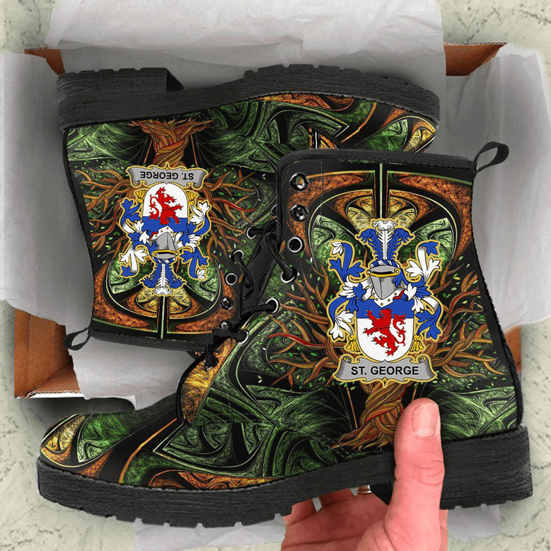 St. George Irish Family Crest Leather Boots Tree Of Life - Monsterry