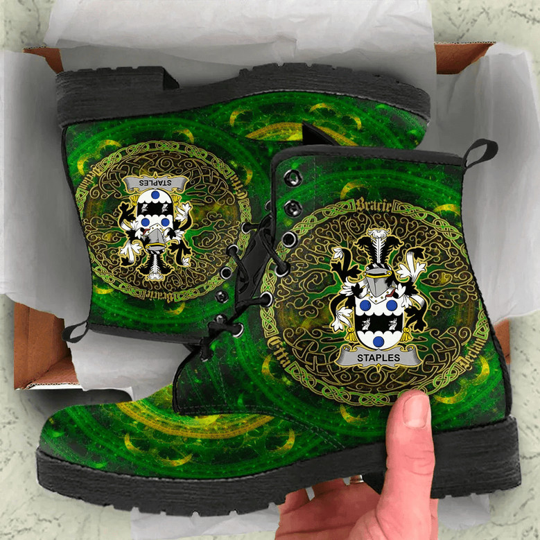 Staples Irish Family Crest Leather Boots Celtic Tree (Green) - Monsterry