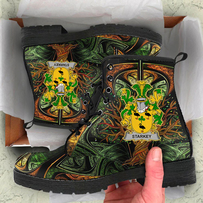 Starkey Irish Family Crest Leather Boots Tree Of Life - Monsterry