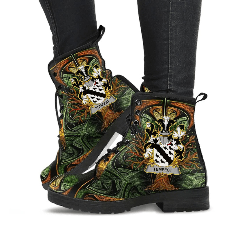 Tempest Irish Family Crest Leather Boots Tree Of Life - Monsterry