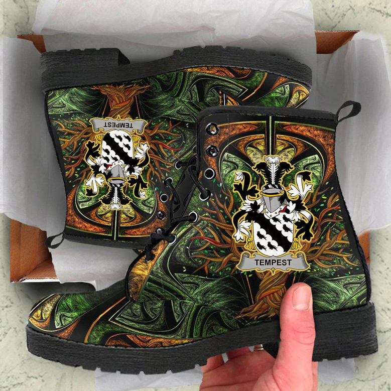 Tempest Irish Family Crest Leather Boots Tree Of Life - Monsterry