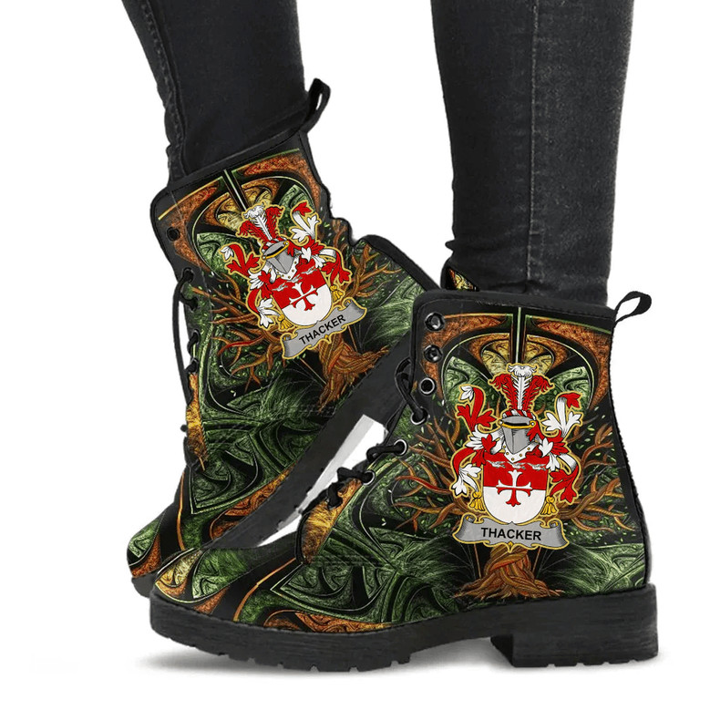 Thacker Irish Family Crest Leather Boots Tree Of Life - Monsterry