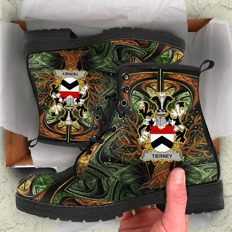 Tierney Irish Family Crest Leather Boots Tree Of Life - Monsterry