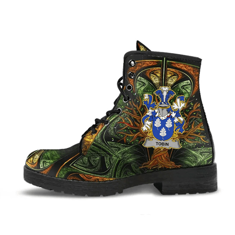 Tobin Irish Family Crest Leather Boots Tree Of Life - Monsterry