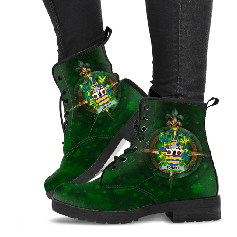 Torway Irish Family Crest Leather Boots Celtic Irish Compass & Shamrock ...