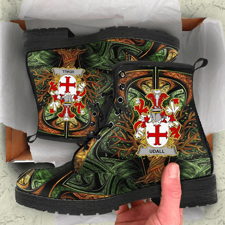 Udall Irish Family Crest Leather Boots Tree Of Life - Monsterry