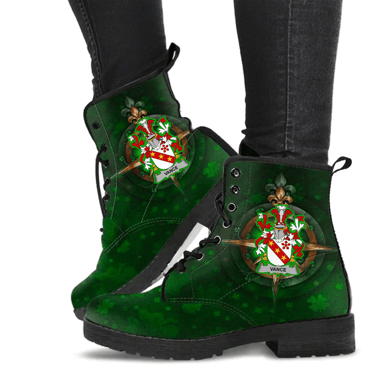 Vance Irish Family Crest Leather Boots Celtic Irish Compass & Shamrock ...