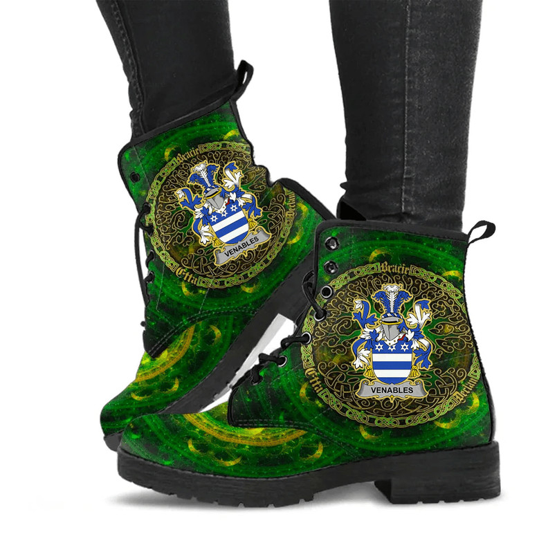 Venables Irish Family Crest Leather Boots Celtic Tree (Green) - Monsterry