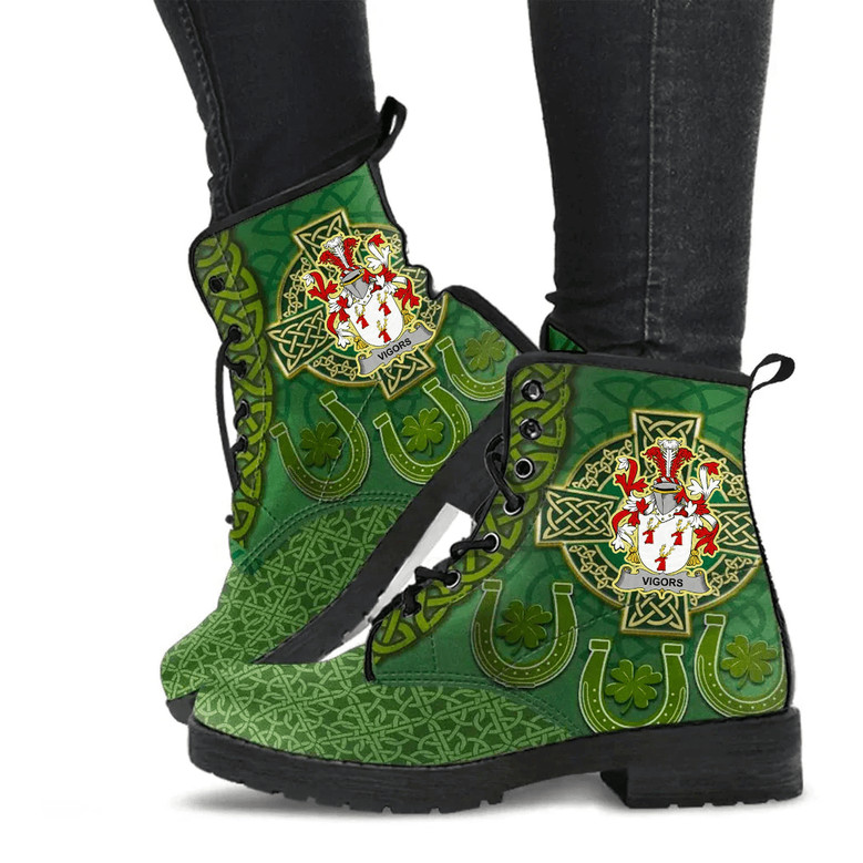 Vigors Irish Family Crest Leather Boots Ireland Celtic Cross - Monsterry