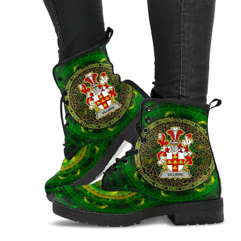 Villiers Irish Family Crest Leather Boots Celtic Tree (Green) - Monsterry