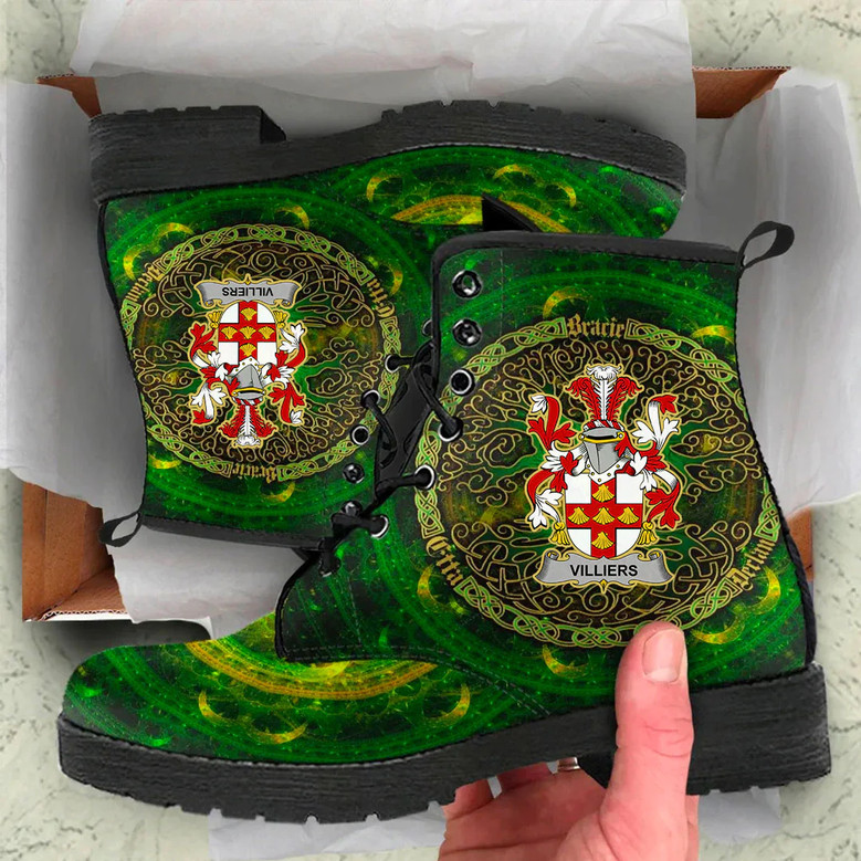 Villiers Irish Family Crest Leather Boots Celtic Tree (Green) - Monsterry