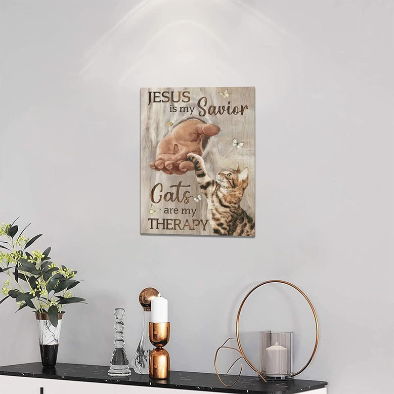 Christian Cat Canvas - Religious Wall Art with Jesus - Monsterry