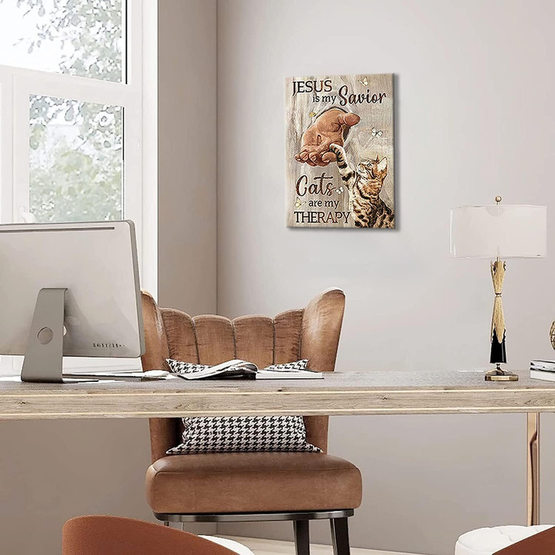 Christian Cat Canvas - Religious Wall Art with Jesus - Monsterry