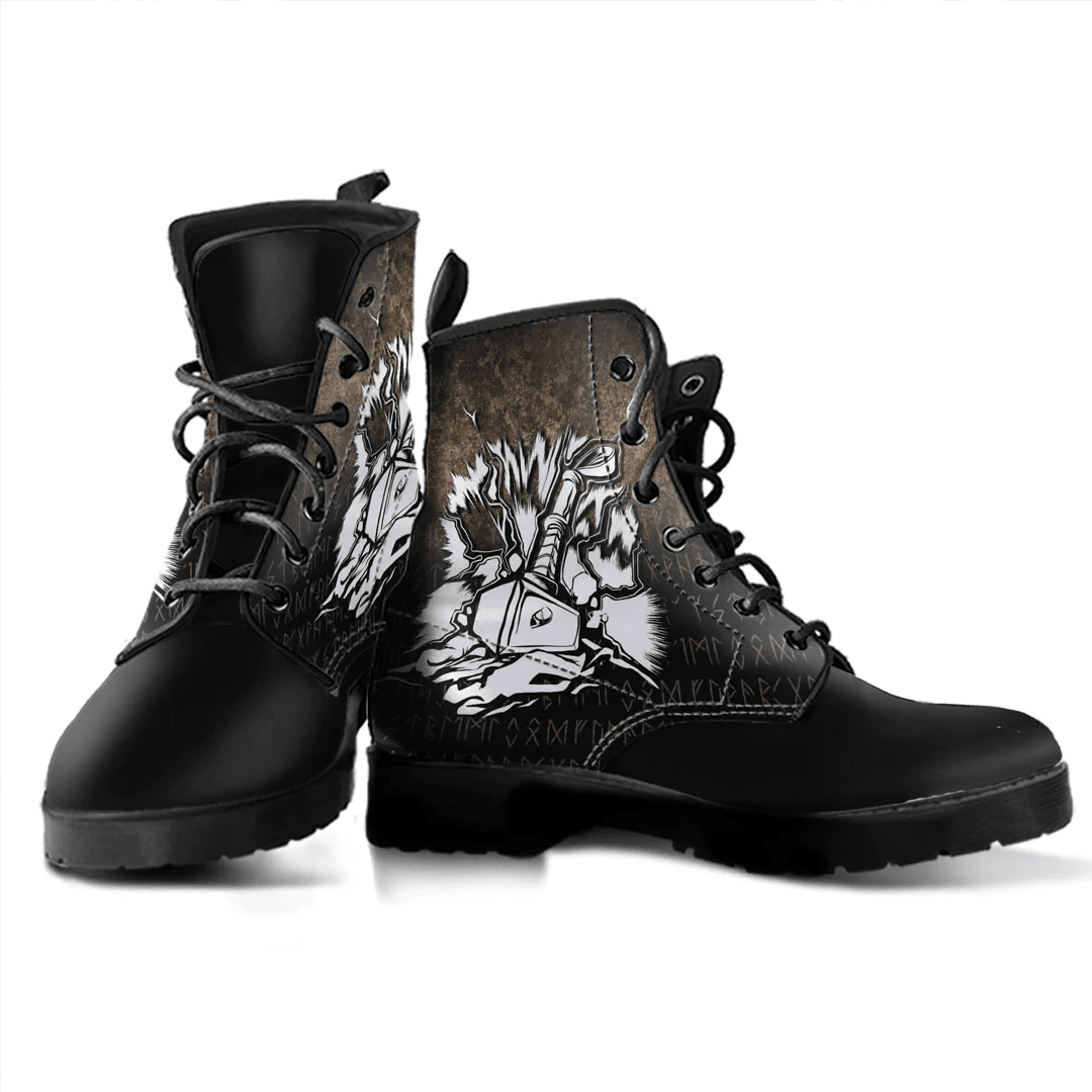 Viking Axe Warrior Norse Mythology Valhalla Leather Boots - Monsterry