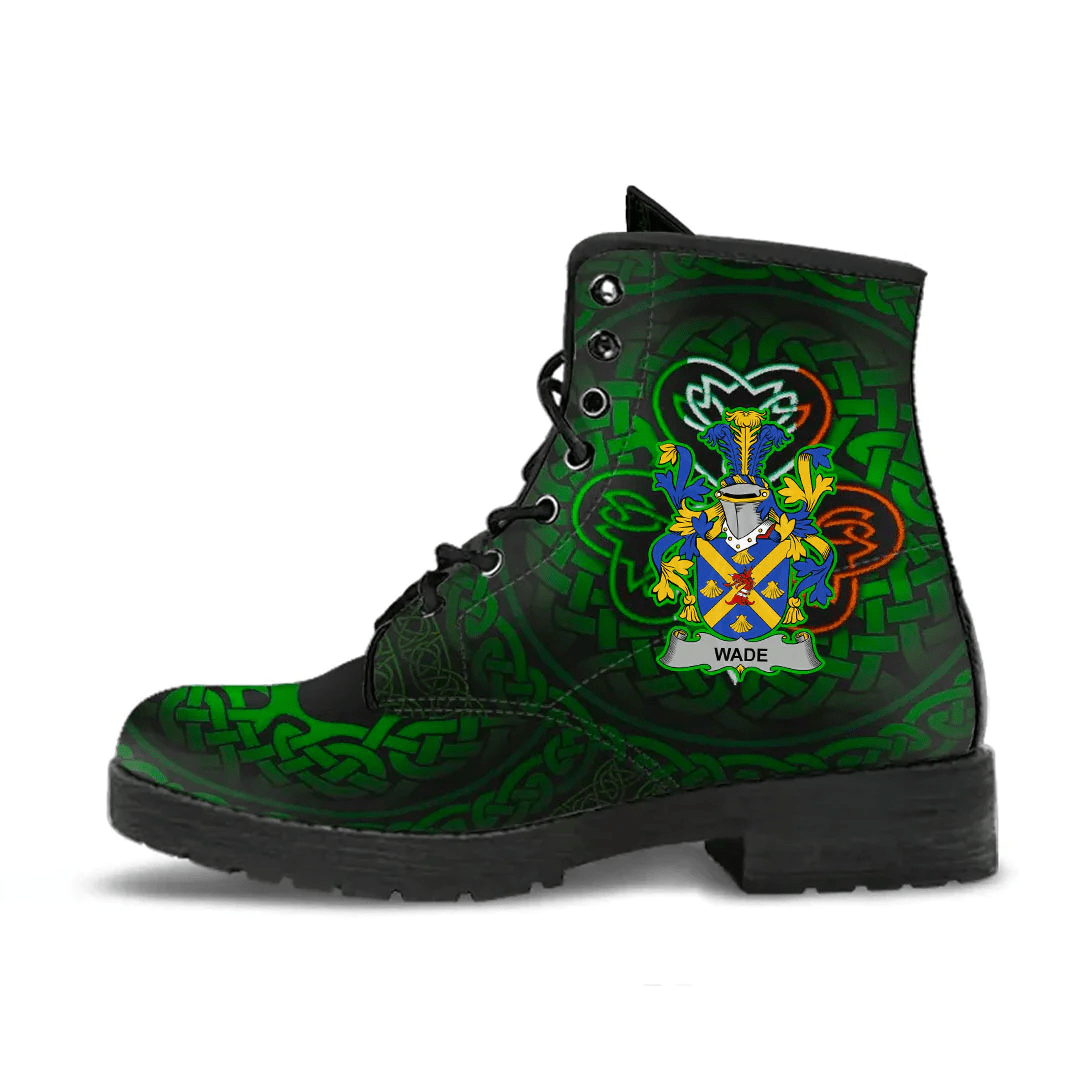 Wade Irish Family Crest Leather Boots Irish Celtic Shamrock - Monsterry